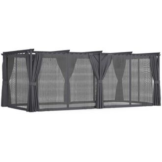 IDMarket Pergola &eacute;dition int&eacute;grale moustiquaire toit r&eacute;tractable 3x6 M et 6 rideaux gris