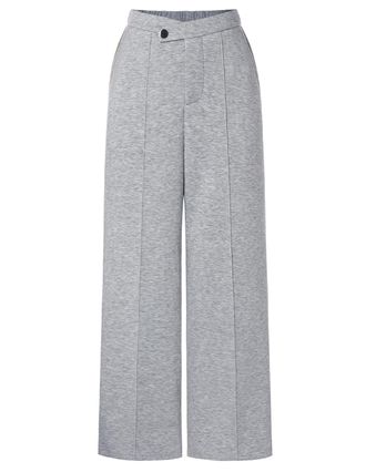 Grace Karin Damen Taille Dehnbar Weites Bein Stoffhose Business Lang Hose mit Taschen Hellgrau S