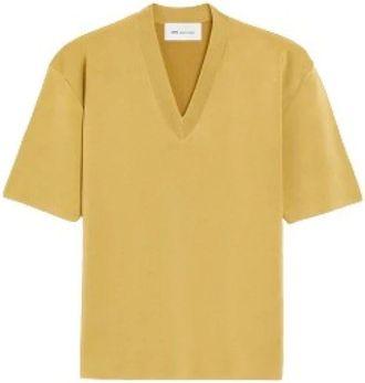 Ami Femme, Pulls, Jaune, Taille: 34 FR Pull &agrave; Manches Courtes et Col en V