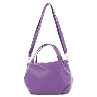 modamoda.de T218 Damen Leder Henkeltasche Tragetasche Schultertasche handmade in Italy, Farbe:Purple/Metall Gold