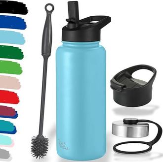 Milu Bouteille en acier inoxydable 500ml, 750ml, 1000ml (+3 couvercles) - Bouteille thermo avec paille, bouteille deau, pour boissons chaudes, froides et g