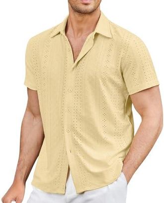 Generic Chemise d&eacute;t&eacute; &agrave; manches courtes pour homme - En tricot respirant - Col &agrave; revers - Chemise de loisirs - Chemise d&eacute;t&eacute; fine - Chemise de plage - Coupe dro