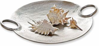 Loberon Tablett Lacarre, Aluminium, H/B/T ca. 5/37 / 31 cm, antiksilber