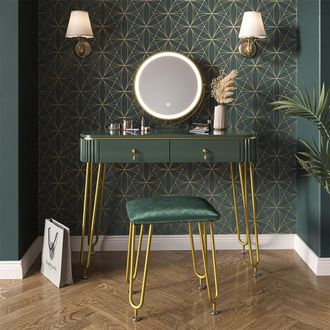Vicco Schminktisch Dunkelgr&uuml;n Hochglanz Grace 100x126x40 cm - Frisiertisch, Perfekt f&uuml;r Selfies, Make-up und Styling