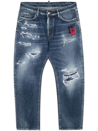 Dsquared2 jean court Bro &agrave; effet us&eacute; - Bleu