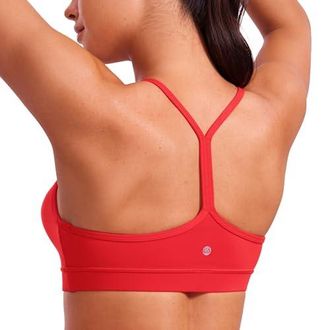 CRZ YOGA Butterluxe Femmes Soutien-Gorge de Sport Y Dos Nageur Spaghetti Straps Faible Impact Rembourré Yoga Bra Tops Rouge Profond S