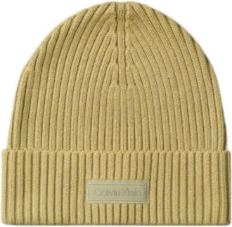 Calvin Klein unisex, Accessoires, Beige, Taille: ONE Size Patch Chunky Rib Cotton Beanie