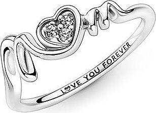 Pandora Pandora Moments Bague Signet Pavé inscription « Mom » (Maman) en argent sterling avec zircones cubiques transparentes, taille 52