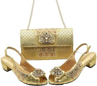 Generic Chaussures de mariage africaines ornées de strass pour femme - Grande taille - Rose, Or 938 90, 40.5 EU