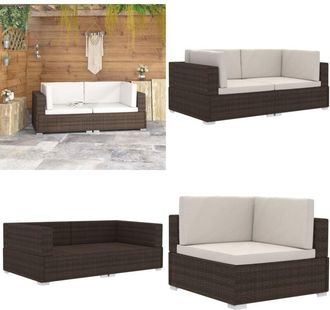 vidaXL Ecksofas 2 Stk. mit Auflagen Poly Rattan Braun - Gartensorgsofa - Eckcouch - Outdoor-Sitzgruppe - Rattan-Sofa - Wetterfestes Sofa - Home & Living