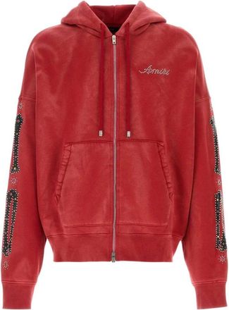 Amiri Homme, Sweatshirts et sweats &agrave; capuche, Rouge, Taille: L Bones Studded Oversized Zip Sweat &agrave; capuche