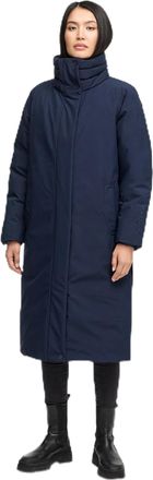 Navahoo Damen langer Wintermantel warmer Parka mit hohem Stehkragen und magnetischer Abdeckleiste Traumbl&uuml;te 14 Navy Gr. 3XL