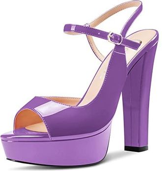 Castamere Femmes Haut High Talon Heel Plate-forme Ouvert Bout Lani&egrave;res Cheville Slingback Sandales Mariage Bureau Dress 13 CM Heels Violet 38 EU
