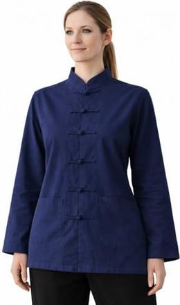 Lazutom Chemise Haut de Costume en lin &agrave; manches longues pour femme Arts martiaux chinois Kung Fu Tai Chi Tang, bleu, XXL