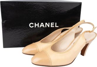Chanel Hohe Schuhe - Chanel Classic Leather Slipback Heels (37) - Gr. ONE_SIZE - in Beige - f&uuml;r Damen