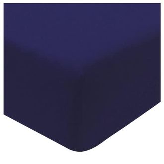 Sleepdown Jersey Melange Navy Spannbettlaken Warm Gemütlich Pflegeleicht Unifarben Bettwäsche (150 x 200 cm), Polybaumwolle, King Size