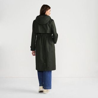 Lands End Langer, gewachster Mantel mit Kapuze, Damen, Größe:40-42 petite, Grün, Baumwolle/Polyester, by Lands End