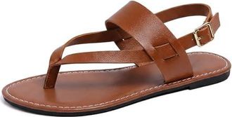 Generic Sandales plates &agrave; bout ouvert pour femme - &Eacute;l&eacute;gantes - Classiques - Confortables - L&eacute;g&egrave;res - Respirantes - Pour l&eacute;t&eacute; et la plage, marron, 36.5 EU