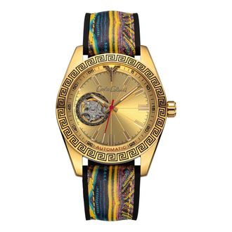Carlo Colucci Runde Edelstahl-Uhr mit Silikonarmband - - Accessories - Herren - Gelb - ONE SIZE