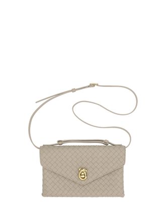 Bottega Veneta Womens Shoulder Bag Knot Lock Ecru-Muse Brass Lambskin Leather