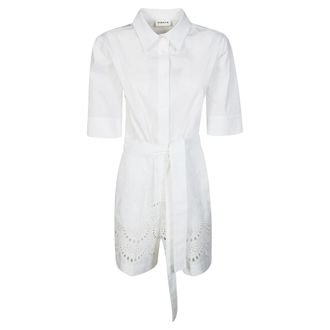 P.A.R.O.S.H. Tuta MC Cotone Bordata in San Gallo - - Jumpsuits & Playsuits - Damen - Wei&szlig; - S