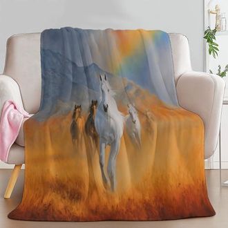 Generic Couverture Flanelle Imprim&eacute;e Multicolore Douce 220 x 240 cm, Couverture de Lit et Canap&eacute; dautomne Hiver Paysage D&eacute;sertique Cheval Douce &Eacute;pais Chaud po