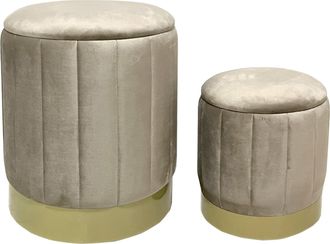 Mobili Rebecca Set 2 Samt Aufbewahrungshocker, Fußhocker Puff, Beige, MDF Eisen, Schaumstoff Füllung, Homedeko - Maße HxBxT: 44 x 35 x 35 cm - Art. RE6836