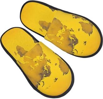 Generic Pantoufles En Coton Carte Du Monde Jaune Doux Slippers Confortable Pantoufles Pour La Maison Unisex Hiver L