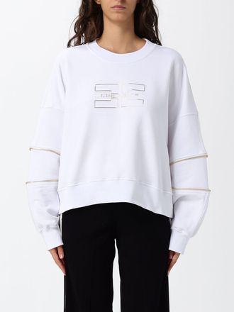 Elisabetta Franchi Sweatshirt &agrave; col rond en coton avec logo brod&eacute; contrastant
