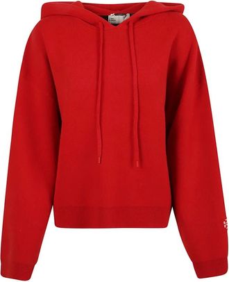 Tory Burch Femme, Sweatshirts et sweats &agrave; capuche, Rouge, Taille: 40 FR Logo-embroidered Knitted Sweat &agrave; capuche