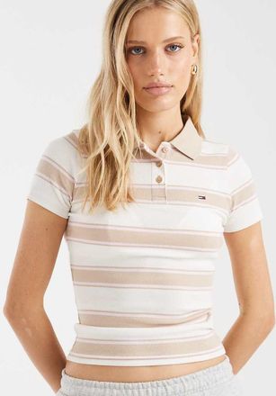 Tommy Jeans Polo c&ocirc;tel&eacute; ajust&eacute; &agrave; rayures - Beige-Neutre