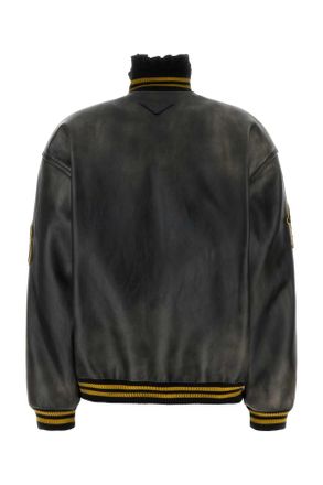 Prada Womens Black Leather Jacket Nero Vitello Giacche Pelle