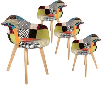 Altobuy Altobuy - patchwork - Lot de 4 Fauteuils Scandinaves Multicolore