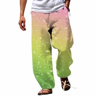 Generic Pantalon surdimensionn&eacute; en coton et lin pour homme - Pantalon d&eacute;contract&eacute; pour le printemps et l&eacute;t&eacute; - Pantalon l&eacute;ger, Vert, XXL