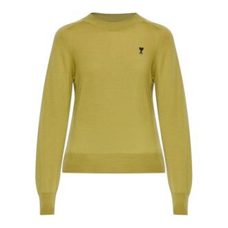 Ami Femme, Pulls, Vert, Taille: 40 FR Pull en Laine avec Logo Brod&eacute;