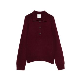 Allude Button-up Polo-collar Sweater