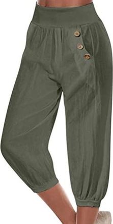 Minetom Pantalon Sarouel Femme 3/4 Sport Taille Haute Bouffant Pants pour Pilate Hippie Yoga Fitness Danse Pantalons De Sport A Vert XL