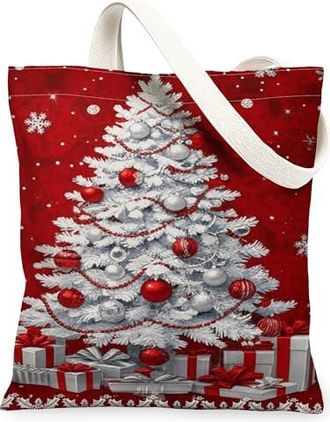 Generic Sacs fourre-tout en toile pour sapin de No&euml;l, sacs &agrave; provisions r&eacute;utilisables, sacs de courses r&eacute;utilisables pour lhiver, l&eacute;gers et lavables, Rouge, 1