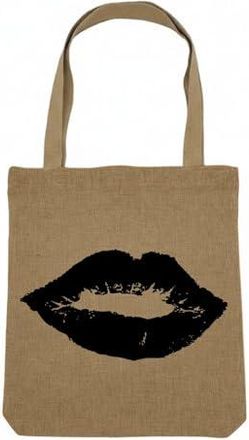 Fabulous Sac Shopping Tote Bag Aspect Lin - Dessin de L&egrave;vres en Noir et Blanc Impression au Rouge &agrave; L&egrave;vre Trace de Bisou - Sac Courses Toile Epaisse 360g Beige