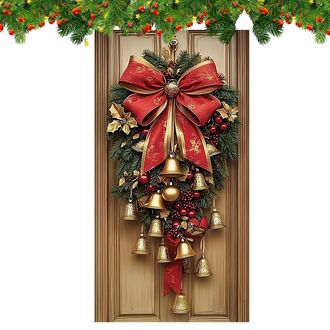 Generico Weihnachts-T&uuml;rbanner: Weihnachtsdekoration f&uuml;r, gro&szlig;er Stoffhintergrund, Glocken-Design mit dekorativen Schleifen, vibrierendes Eingangssignal | T&uuml;rde