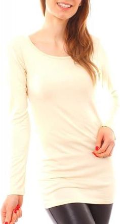 Easy Young Fashion T-shirt basique à manches longues pour femme - Sous-vêtement ajusté 1098A, Vanille jaune clair, Medium-Large