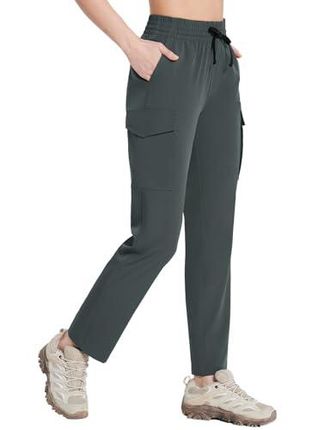 Baleaf Pantalon cargo pour femme, r&eacute;sistant &agrave; leau, s&eacute;chage rapide, pour randonn&eacute;e, marche, voyage, l&eacute;ger, gris, M