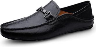 Generic Mocassins plats pour homme en cuir &agrave; enfiler confortables et doux, chaussures de conduite d&eacute;contract&eacute;es, Noir, 45 1/3 EU