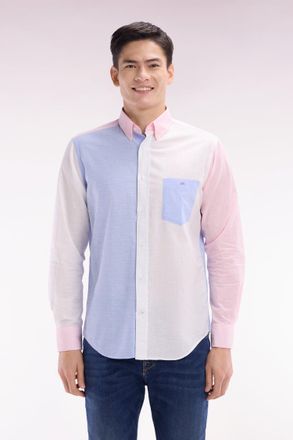 Eden Park Chemise En Jacquard Et Dobby De Coton Ciel Et Rose Coupe Droite