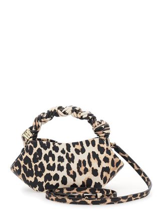 Ganni Womens Handbag Bou Mini Brown Fabric Polyester Handbags Hand Bags