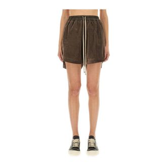 Rick Owens Femme, Shorts, Brun, Taille: 40 FR Shorts Effet Velours C&ocirc;tel&eacute; avec Taille &Eacute;lastique et Cordon de Serrage