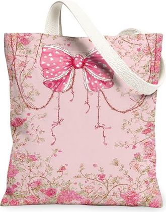 Generic Sacs fourre-tout vintage en toile &agrave; motif floral &eacute;l&eacute;gant, sacs &agrave; provisions r&eacute;utilisables, l&eacute;gers et lavables avec bandouli&egrave;re en toile pour, p&ecirc;che, 1
