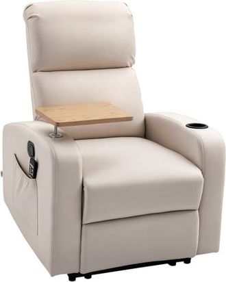 HOMCOM Fauteuil de Relaxation Fauteuil de Massage inclinable avec Tablette, Poches lat&eacute;rales et T&eacute;l&eacute;commande Chaise TV pour Salon et Chambre, Tissu en Microf
