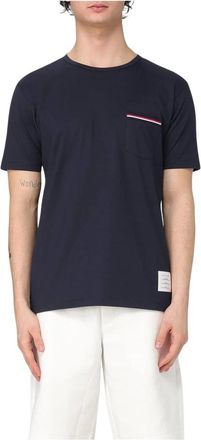 Thom Browne Homme, Tops, Bleu, Taille: L Pocket TShirt Short Sleeves