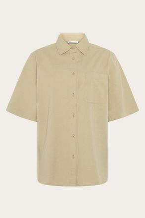Knowledge Cotton Apparel Damen vegan Hemd Locker Seersucker Kurzarm Twill Beige